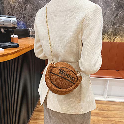 KUANG! Women's Basketball Shaped Mini Chain Purse Plush Shoulder Messenger Handbags Handle Tote Crossbody bags For Girls