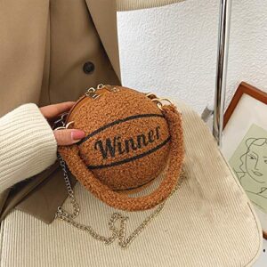 KUANG! Women's Basketball Shaped Mini Chain Purse Plush Shoulder Messenger Handbags Handle Tote Crossbody bags For Girls