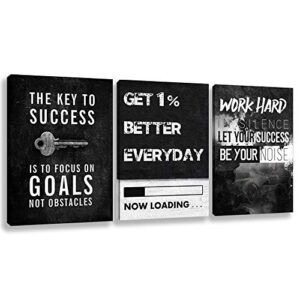 inspirational wall art canvas hustle poster success goal artwork entrepreneur quote painting motivational office wall decor art for bedroom living room home decoration framed 12inch x16inch x3pieces