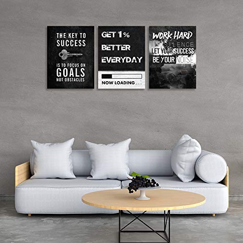 Inspirational Wall Art Canvas Hustle Poster Success Goal Artwork Entrepreneur Quote Painting Motivational Office Wall Decor Art for Bedroom Living Room Home Decoration Framed 12inch x16inch x3pieces