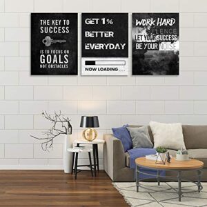 Inspirational Wall Art Canvas Hustle Poster Success Goal Artwork Entrepreneur Quote Painting Motivational Office Wall Decor Art for Bedroom Living Room Home Decoration Framed 12inch x16inch x3pieces