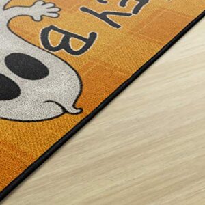 Brumlow MILLS Hey Boo Halloween Ghost Washable Festive Print Indoor or Outdoor Rug for Living or Bedroom Carpet, Dining Room, Kitchen Area or Entryway Rug, 20" x 34",Orange