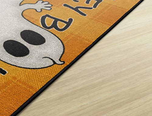 Brumlow MILLS Hey Boo Halloween Ghost Washable Festive Print Indoor or Outdoor Rug for Living or Bedroom Carpet, Dining Room, Kitchen Area or Entryway Rug, 20" x 34",Orange