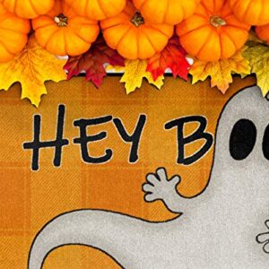 Brumlow MILLS Hey Boo Halloween Ghost Washable Festive Print Indoor or Outdoor Rug for Living or Bedroom Carpet, Dining Room, Kitchen Area or Entryway Rug, 20" x 34",Orange