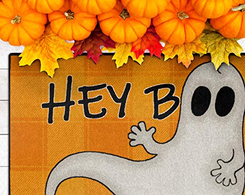 Brumlow MILLS Hey Boo Halloween Ghost Washable Festive Print Indoor or Outdoor Rug for Living or Bedroom Carpet, Dining Room, Kitchen Area or Entryway Rug, 20" x 34",Orange