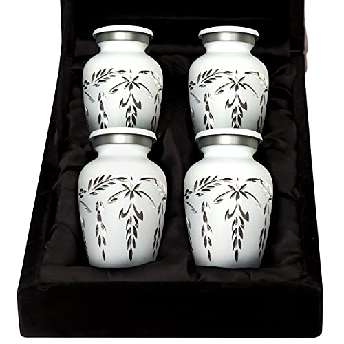 White Keepsake Urns for Ashes - Mini Urns for Human Ashes Set of 4 with Premium Box - Handcrafted White Urns - Honor Your Loved One with Mini Cremation Urns - Small Urns Set for Adult Male & Female