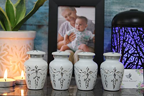 White Keepsake Urns for Ashes - Mini Urns for Human Ashes Set of 4 with Premium Box - Handcrafted White Urns - Honor Your Loved One with Mini Cremation Urns - Small Urns Set for Adult Male & Female