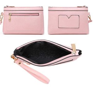 Women Purse and Wallet Set Top Handle Satchel Large Shoulder Tote Bags Fashion Leather Two Tone 2pcs (Pink/White)