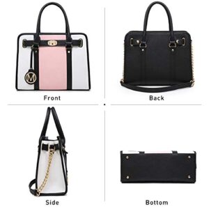 Women Purse and Wallet Set Top Handle Satchel Large Shoulder Tote Bags Fashion Leather Two Tone 2pcs (Pink/White)