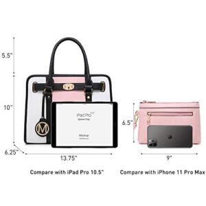 Women Purse and Wallet Set Top Handle Satchel Large Shoulder Tote Bags Fashion Leather Two Tone 2pcs (Pink/White)