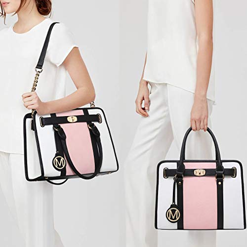 Women Purse and Wallet Set Top Handle Satchel Large Shoulder Tote Bags Fashion Leather Two Tone 2pcs (Pink/White)