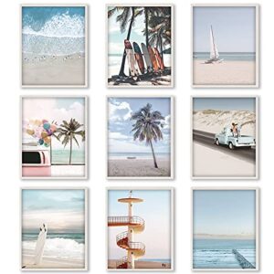 9 pieces beach wall art prints ocean beach décor nautical themed posters teens girls bedroom decor, 8 x 10 inch, beach wall art decoration for men and women living room bedroom