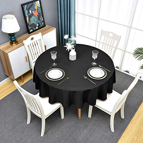 Romanstile Round Tablecloth - Waterproof Stain Resistant Washable Polyester Table Cloths Decorative Table Cover for Kitchen/Dining/Wedding/Parties (Black, 60 Inch)