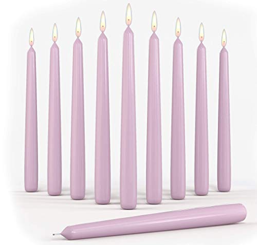 Set of 10 Dinner Taper Candles 10 Inch Unscented Tall Dripless Candlesticks Bulk for Wedding Restaurant Home Decoration Spa Church Smokeless Vegan - Pink