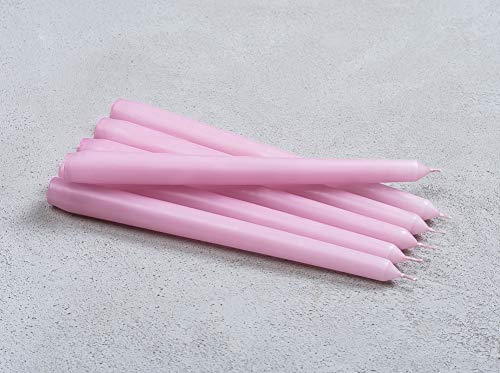 Set of 10 Dinner Taper Candles 10 Inch Unscented Tall Dripless Candlesticks Bulk for Wedding Restaurant Home Decoration Spa Church Smokeless Vegan - Pink