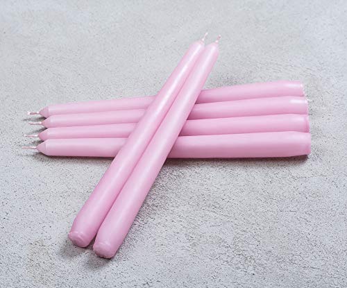 Set of 10 Dinner Taper Candles 10 Inch Unscented Tall Dripless Candlesticks Bulk for Wedding Restaurant Home Decoration Spa Church Smokeless Vegan - Pink