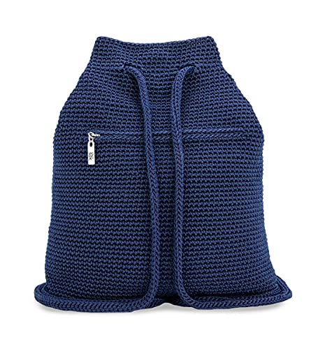 The Sak Crochet Craze Dylan Backpack, Large Lightweight Bag with Dual Straps, Denim