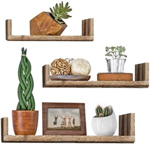 halter solid wood shelves, floating wood shelves for bathroom, bedroom, living room, and kitchen, wooden office shelves, rustic floating shelves wall storage, floating wall shelf, natural, set of 3