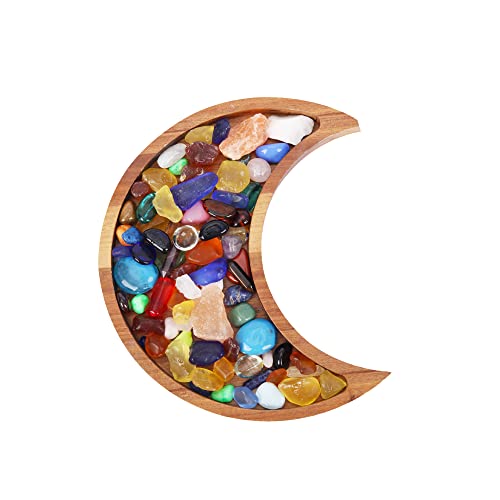 Moon Tray Crystal Holder for Stones Crystal Display - Display Your Crystals & Healing Stones - 10.23x5.13 Inches Wooden Crescent Moon Tray for Crystals - Bowl for Crystals Stones