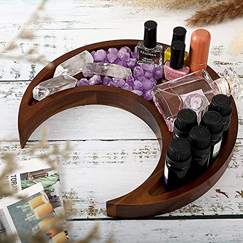 Moon Tray Crystal Holder for Stones Crystal Display - Display Your Crystals & Healing Stones - 10.23x5.13 Inches Wooden Crescent Moon Tray for Crystals - Bowl for Crystals Stones