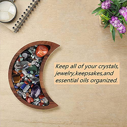 Moon Tray Crystal Holder for Stones Crystal Display - Display Your Crystals & Healing Stones - 10.23x5.13 Inches Wooden Crescent Moon Tray for Crystals - Bowl for Crystals Stones