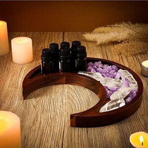 Moon Tray Crystal Holder for Stones Crystal Display - Display Your Crystals & Healing Stones - 10.23x5.13 Inches Wooden Crescent Moon Tray for Crystals - Bowl for Crystals Stones