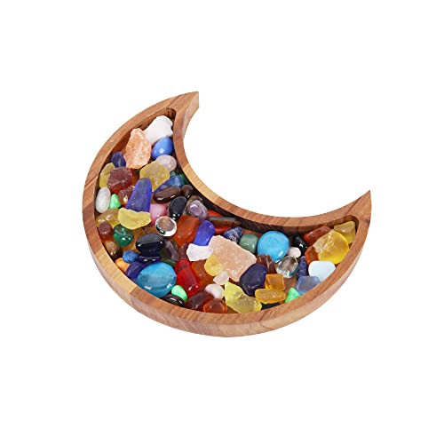 Moon Tray Crystal Holder for Stones Crystal Display - Display Your Crystals & Healing Stones - 10.23x5.13 Inches Wooden Crescent Moon Tray for Crystals - Bowl for Crystals Stones