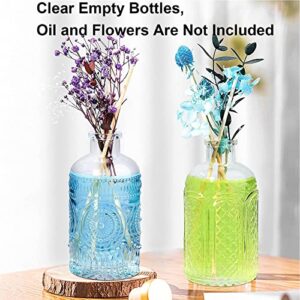 Gift Set-Diffuser Glass Bottles Decorative Bottles Vases Set of 4 Empty Clear DIY Fragrance Reed Diffuser Storage Bottle with Reeds Sticks for Home Office Desk Decoration Wedding Valentine Girl Women