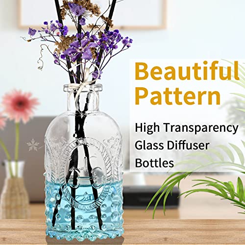 Gift Set-Diffuser Glass Bottles Decorative Bottles Vases Set of 4 Empty Clear DIY Fragrance Reed Diffuser Storage Bottle with Reeds Sticks for Home Office Desk Decoration Wedding Valentine Girl Women