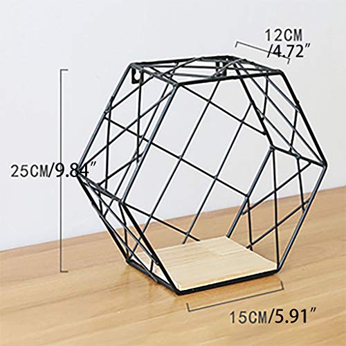 Tyoo Floating Shelf Wall-Mounted Shelf Hexagonal Board Modern Black Bracket Suitable for Home Decoration Living Room Bedroom Study (Size : B)