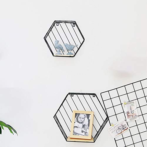 Tyoo Floating Shelf Wall-Mounted Shelf Hexagonal Board Modern Black Bracket Suitable for Home Decoration Living Room Bedroom Study (Size : B)