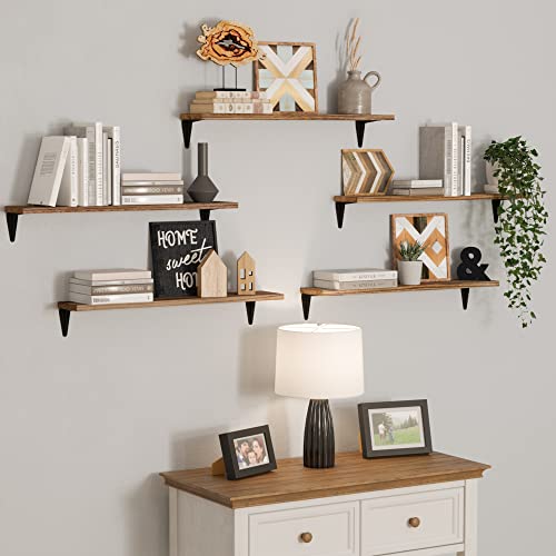 Wallniture Arras Wood Floating Shelves for Wall Storage, 24" Bookshelves for Living Room, Kitchen Shelves, Shelves for Bedroom & Office Burnt Finish Set of 5