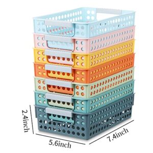 7 Pieces Classroom Paper Trays, Turn in Trays Classroom Colorful Paper Organizer Baskets Plastic Crayon Pencil Storage Bins Shelf Bins with Handles for Classroom Home Office School