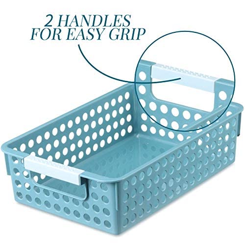 7 Pieces Classroom Paper Trays, Turn in Trays Classroom Colorful Paper Organizer Baskets Plastic Crayon Pencil Storage Bins Shelf Bins with Handles for Classroom Home Office School