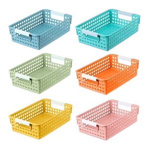 7 Pieces Classroom Paper Trays, Turn in Trays Classroom Colorful Paper Organizer Baskets Plastic Crayon Pencil Storage Bins Shelf Bins with Handles for Classroom Home Office School