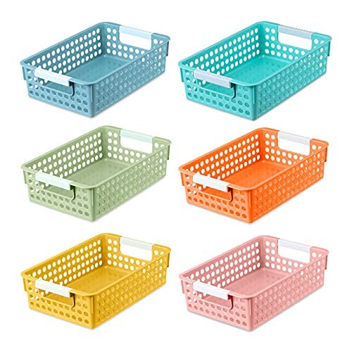 7 Pieces Classroom Paper Trays, Turn in Trays Classroom Colorful Paper Organizer Baskets Plastic Crayon Pencil Storage Bins Shelf Bins with Handles for Classroom Home Office School