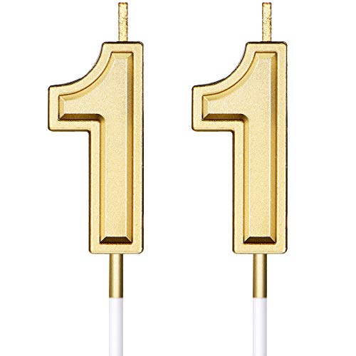 11th Birthday Candles Cake Numeral Candles Happy Birthday Cake Candles Topper Decoration for Birthday Wedding Anniversary Celebration Favor, Gold