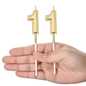 11th Birthday Candles Cake Numeral Candles Happy Birthday Cake Candles Topper Decoration for Birthday Wedding Anniversary Celebration Favor, Gold