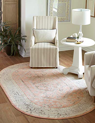 Rugs.com Aurelia Collection Rug – 4' x 6' Oval Rose Medium-Pile Rug Perfect for Living Rooms, Large Dining Rooms, Open Floorplans