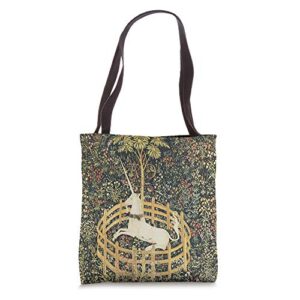 unicorn in captivity middle ages art unicorn gift tote bag