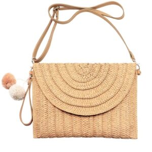 qrzek straw crossbody bag straw shoulder bag casual beach straw handmade bag for women