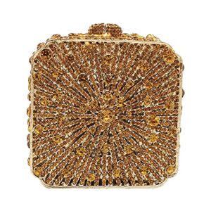 cute women crystal box clutch evening bags wedding party cocktail rhinestone handbags and purses (mini square,bronze)