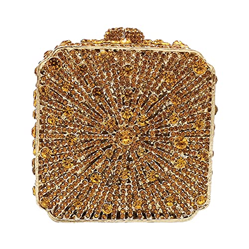 Cute Women Crystal Box Clutch Evening Bags Wedding Party Cocktail Rhinestone Handbags and Purses (Mini Square,Bronze)