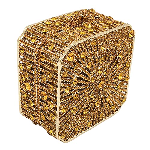 Cute Women Crystal Box Clutch Evening Bags Wedding Party Cocktail Rhinestone Handbags and Purses (Mini Square,Bronze)