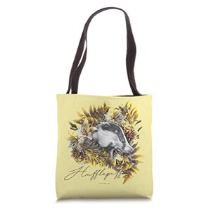 harry potter hufflepuff floral badger mascot tote bag