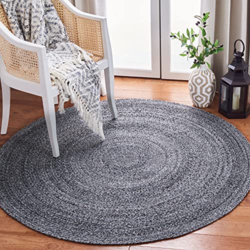 SAFAVIEH Braided Collection 3' Round Charcoal BRD851H Handmade Country Cottage Reversible Area Rug