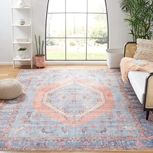 safavieh serapi collection machine washable 8′ x 10′ light blue/beige boho chic oriental medallion living room bedroom dining area rug