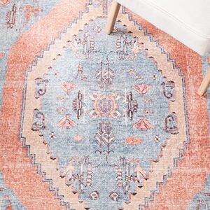 SAFAVIEH Serapi Collection Machine Washable 8' x 10' Light Blue/Beige Boho Chic Oriental Medallion Living Room Bedroom Dining Area Rug