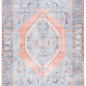 SAFAVIEH Serapi Collection Machine Washable 8' x 10' Light Blue/Beige Boho Chic Oriental Medallion Living Room Bedroom Dining Area Rug