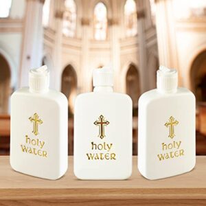 ISKYBOB 10 Pieces Refillable Holy Water Bottles 100ml/3.5oz Gold Cross Plastic Holy Water Container with Screw Lid Christian Easter Party Favor Church Supplies